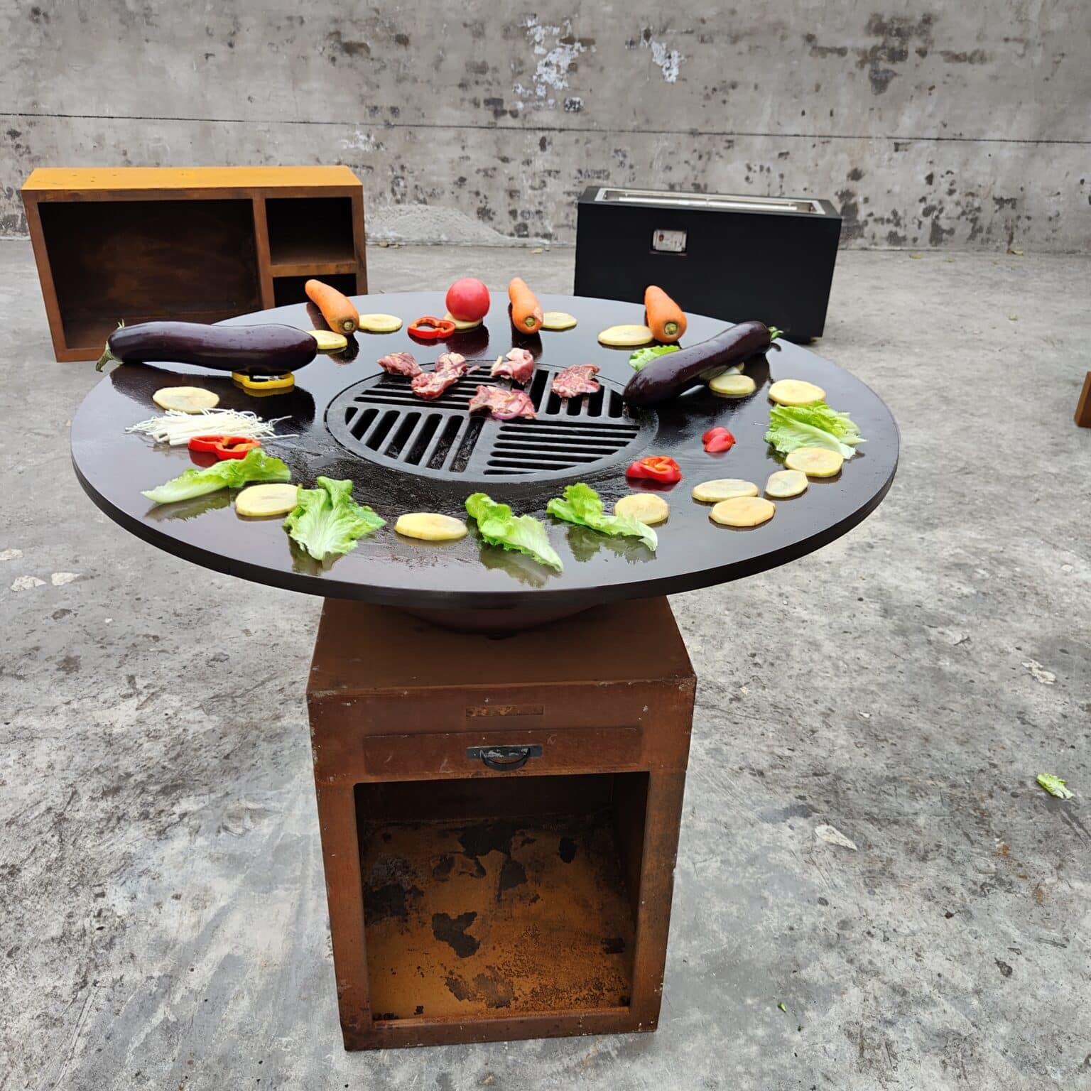 Corten Steel BBQ Outdoor Kitchen | Rust-Resistant Wood & Charcoal Grill
